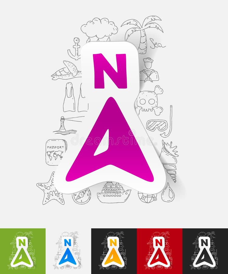 Compass Paper Sticker with Hand Drawn Elements Stock Vector ...