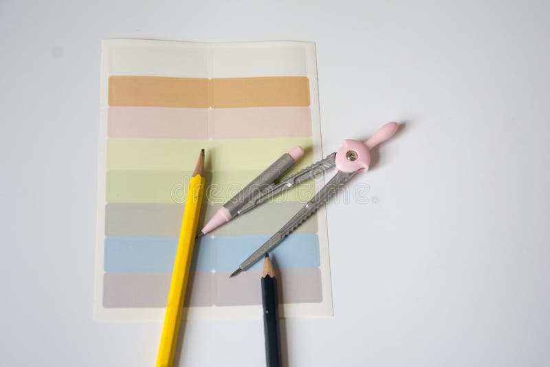Compass Pencil with Bookmarks of Various Colors Stock Image - Image of ...