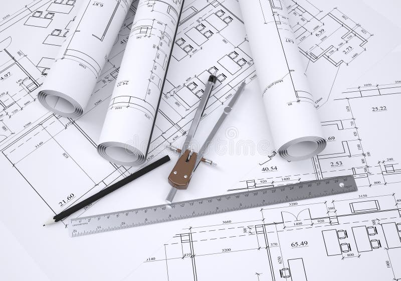 Compass, Pencil and Ruler Lie on the Drawing Stock Illustration ...