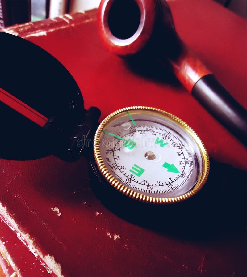 Map, Compass and Pipe Smoking Area. Stock Image - Image of compass ...