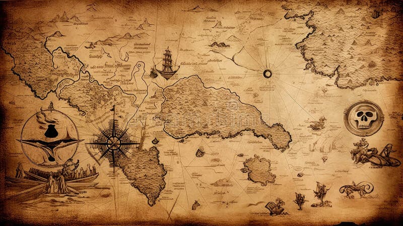 Compass pirate map stock illustration. Illustration of navigation ...