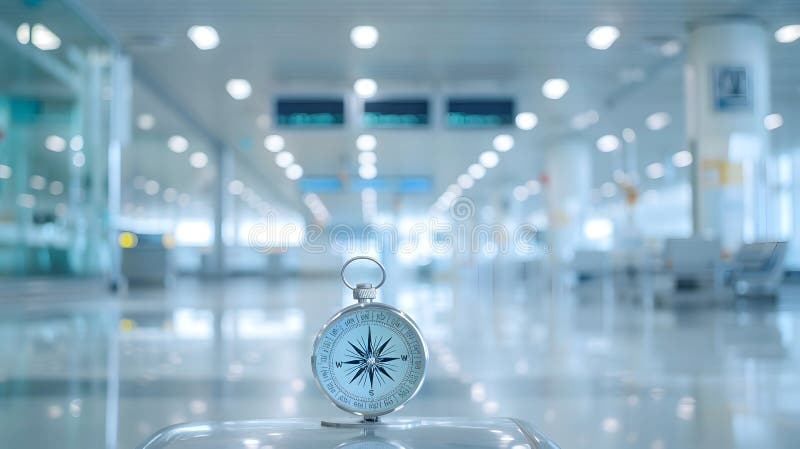 A Compass Placed in an Empty Airport Terminal, Symbolizing Travel and ...