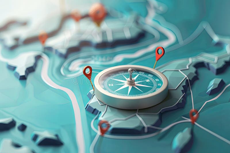 A Compass Placed on Top of a Map, Showing Navigation and Direction for ...