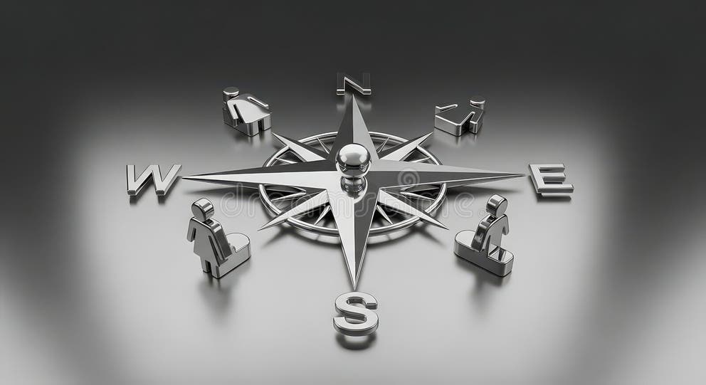 Silver Compass Rose with Direction Symbols Stock Illustration ...