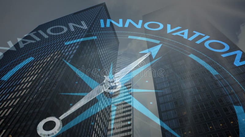 Compass Pointing To Innovation Animation Over Skyscrapers Stock Video - Video of target, vision ...