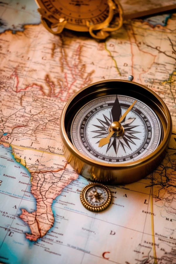 Compass Pointing To Leadership on a Map Stock Illustration ...