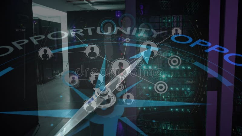 A Compass Pointing To Opportunity Against a Computer Server Room ...