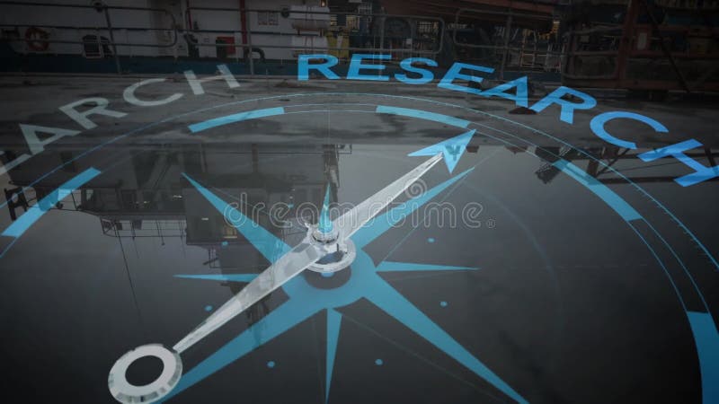 Compass Pointing To RESEARCH Animation Over Industrial Background Stock ...