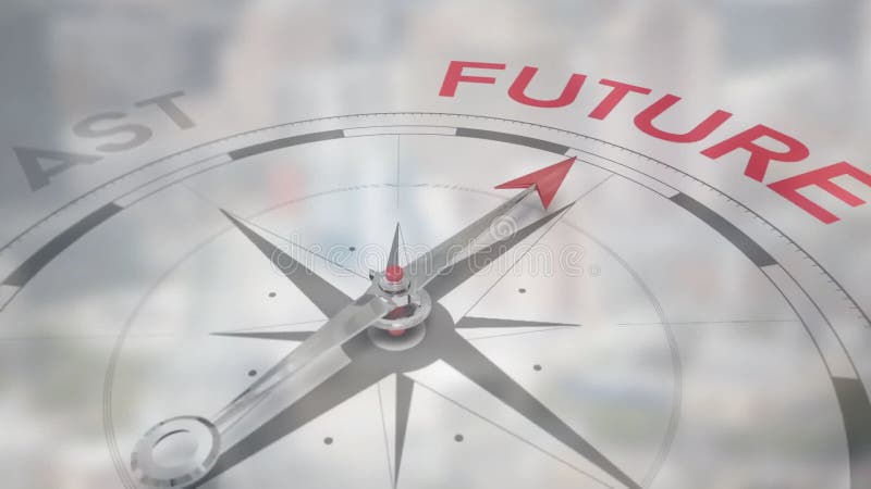 Compass Pointing Towards Future with Animation of Blurred Cityscape in ...