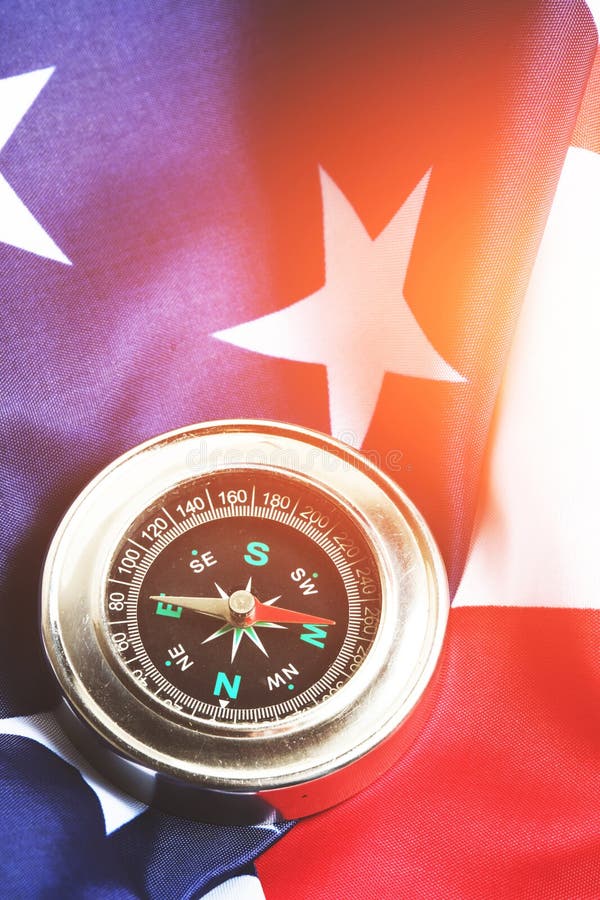 Compass Pointing West and Star Spangled Flag United States America ...
