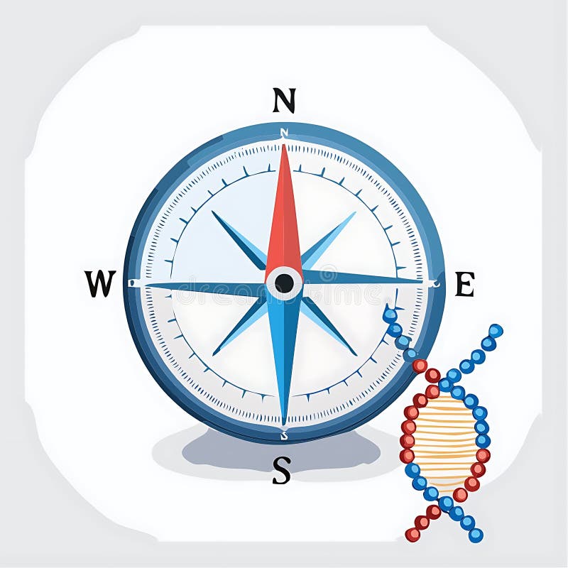 Compass Points the Way with Dna Strand, North, South, East and West ...