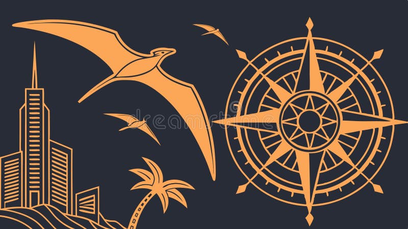 Compass in a Prehistoric Cityscape, Vector Design Generative AI Stock ...