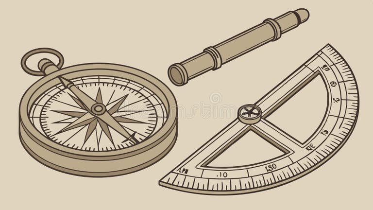 Compass and Protractor Set, Navigation and Geometry Tools, Vector ...