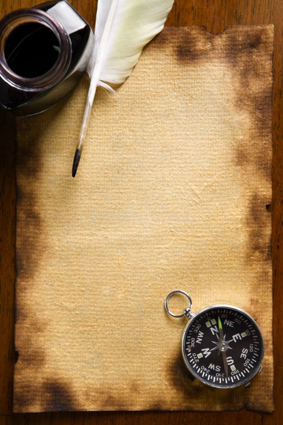 Compass and Quill Pen on Old Paper Stock Photo - Image of space ...