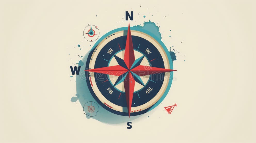 Compass with Red Arrow Pointing North on a Plain White Background Stock ...