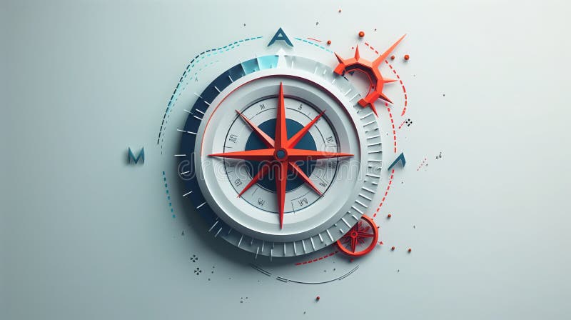A Compass with Red Scissors Displayed on a White Wall Stock ...