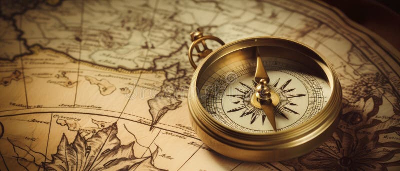 Compass Resting on Map, Navigation Tool on Top of Geographic Guide ...