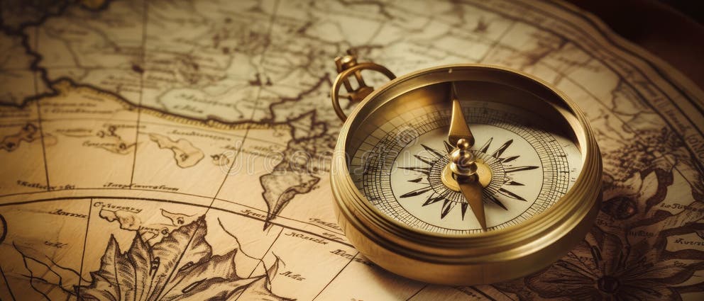 Compass Resting on Map, Navigation Tool on Top of Geographic Guide ...