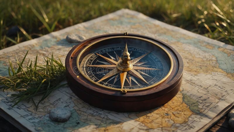 Antique Compass on Vintage Map, Guiding Your Journey To Adventure Stock ...