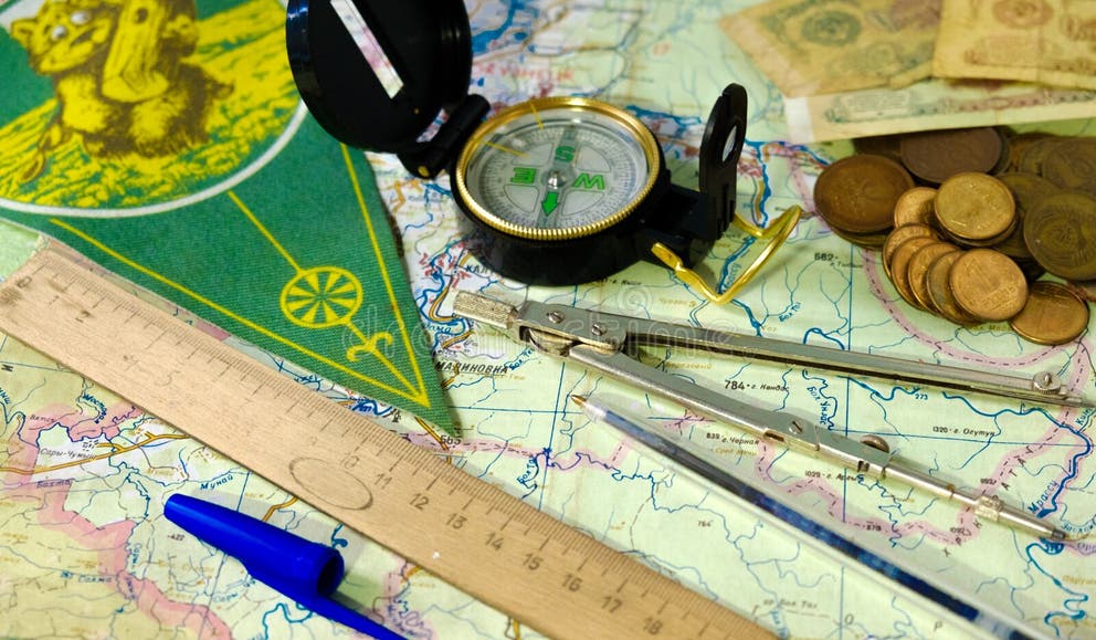 Compass and road map stock photo. Image of head, closeup - 82325796