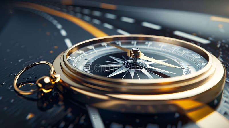 A Compass on a Road with a Reflection Stock Image - Image of highway ...