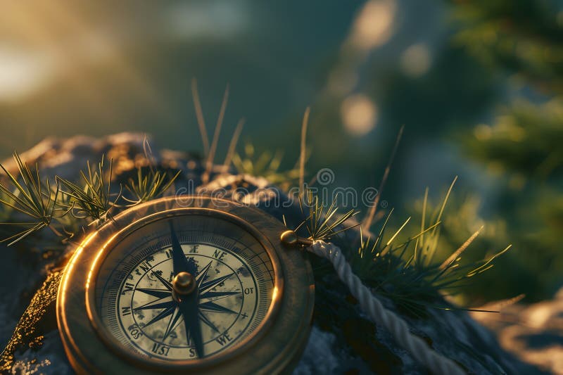 A Compass is on a Rock with Grass Around it Generated by AI Stock ...