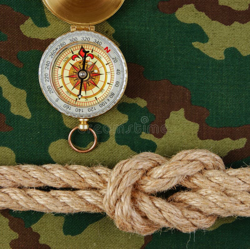 Compass and rope on map stock photo. Image of education - 158342672