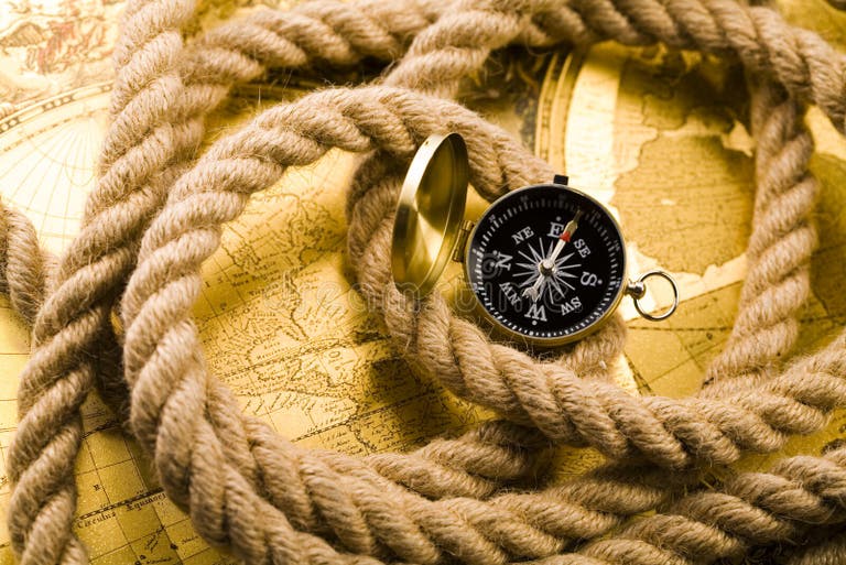 Compass & Rope and Old Map Stock Image - Image of americas, idea: 6324593