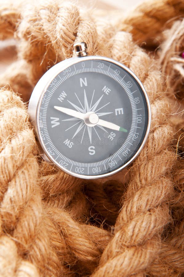 Compass and Rope in Travel Concept Stock Image - Image of dirty ...