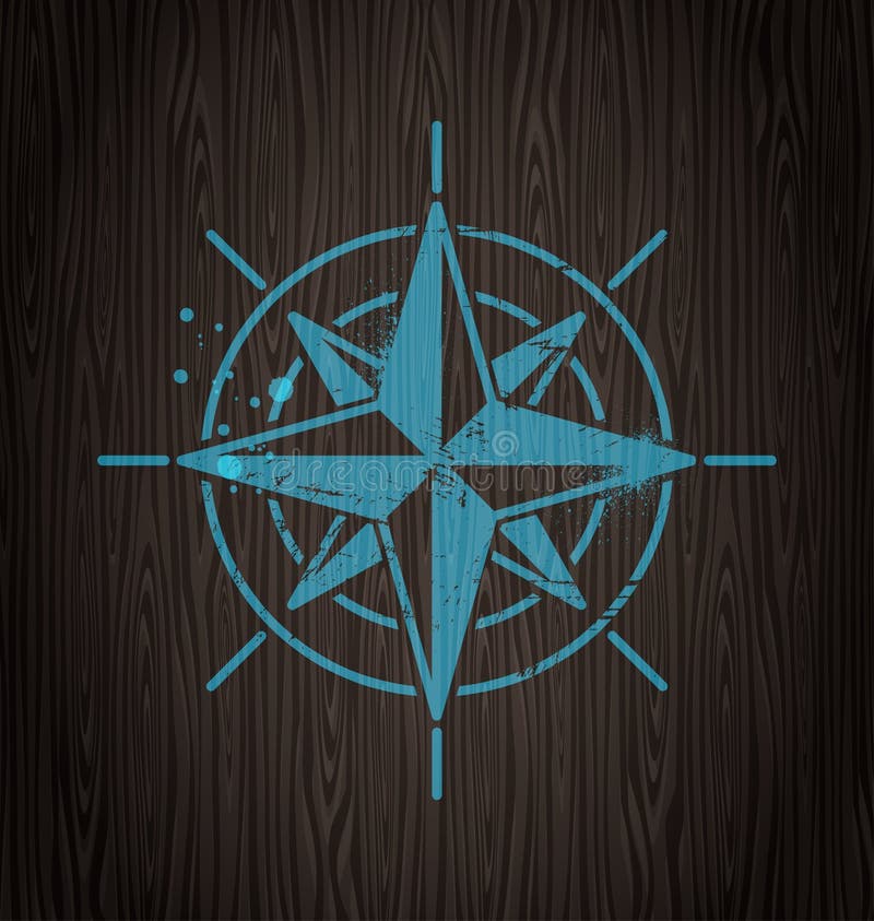 Compass Rose on Wood Texture Stock Illustration - Illustration of ...