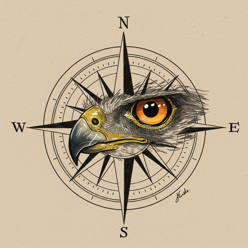 A Compass Rose Design with a Detailed Illustration of an Eagle S Head ...