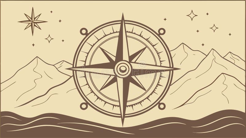 Compass Rose in an Expansive, Starry Open Landscape, Vector Design ...