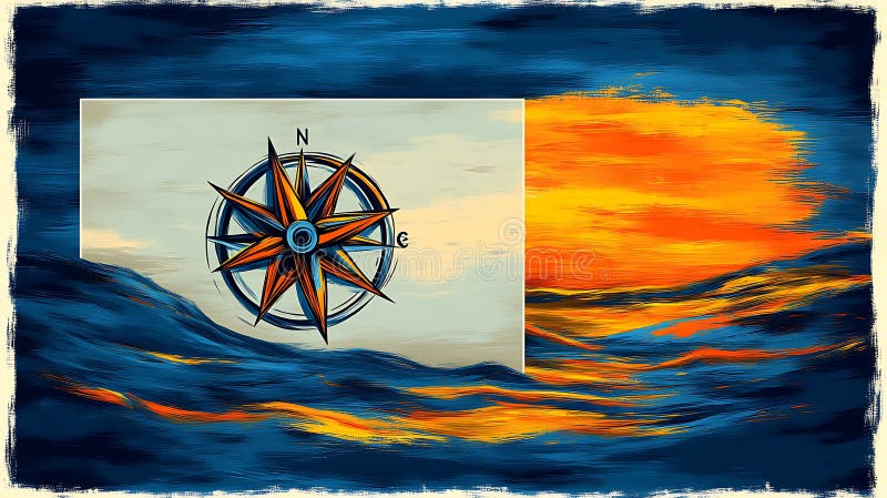 Compass Rose Guiding through Ocean Sunset Waves Stock Image - Image of ...