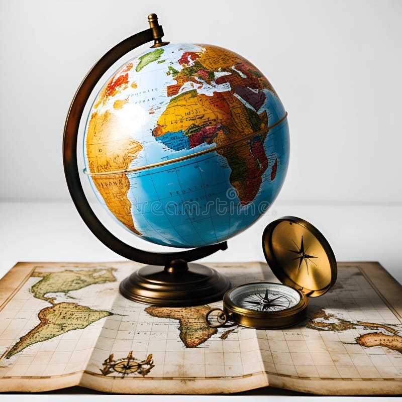 Globe Map, with Compass, Education Concept Stock Illustration ...