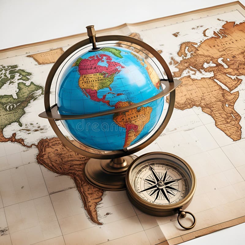 Globe Map, with Compass, Education Concept Stock Illustration ...