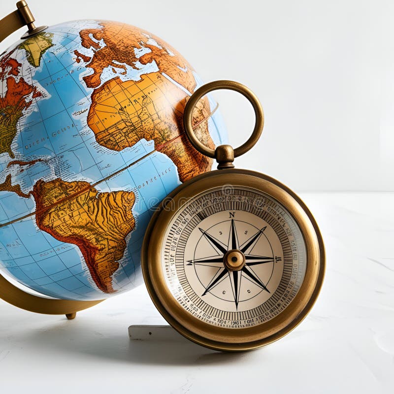 Compass and World Map Background World Map Compass, Globe Banner ...