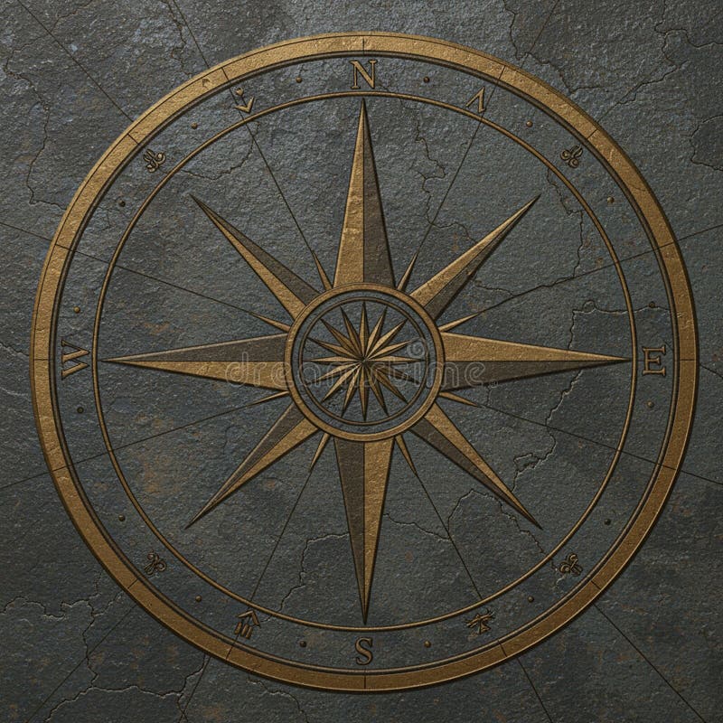 A Compass Rose with a Metallic, Weathered Appearance is Displayed on a ...