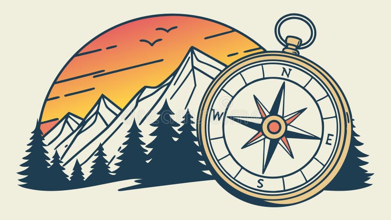 Compass Rose with Mountains, Adventure and Exploration, Navigation ...