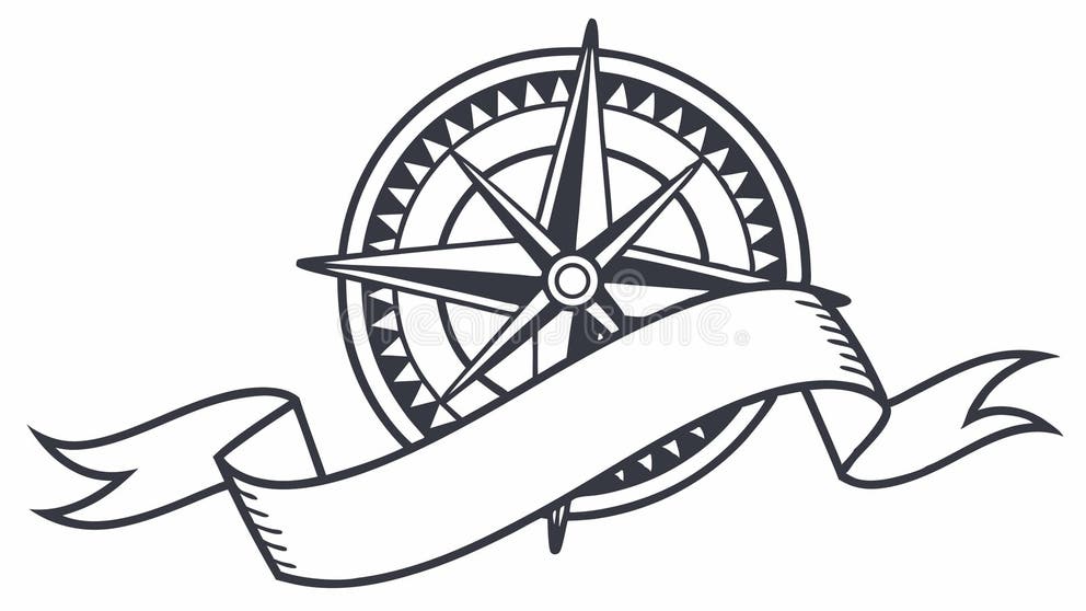 Compass Rose with a Scroll Banner for Text, Vector Design Generative AI ...
