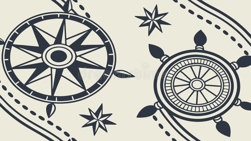 Compass Rose and Ship Wheel Nautical Pattern, Vector Design Generative ...