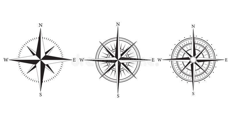 Compass Icons Set. Compass Rose Sign. Windrose Symbol Stock Vector ...