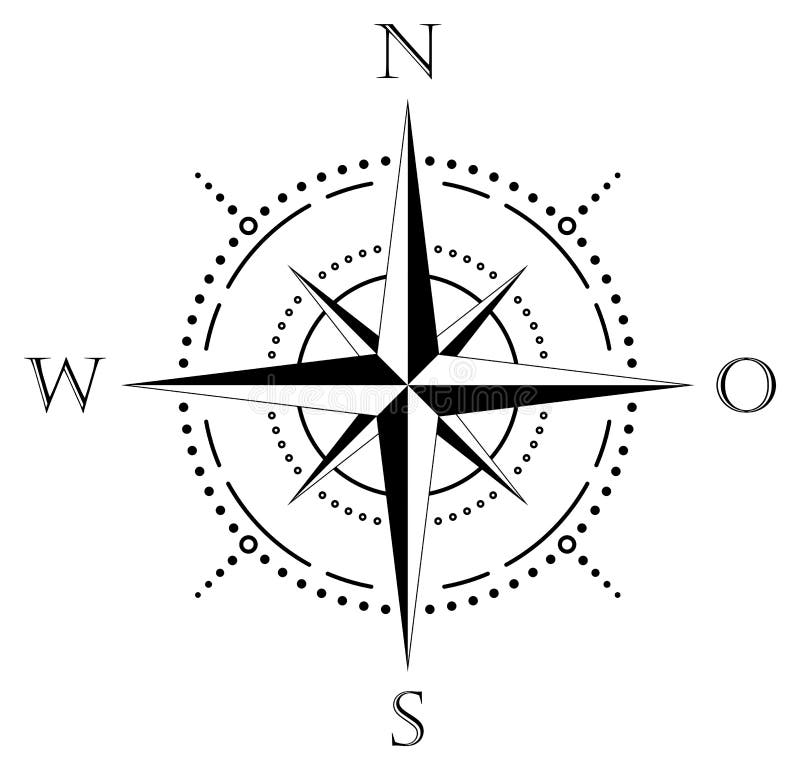 Compass Rose Vector with German East Description on an Isolated White ...