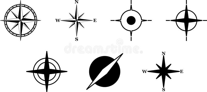 Compass Icons. Set of Compass Rose Vectors. Stock Vector - Illustration ...