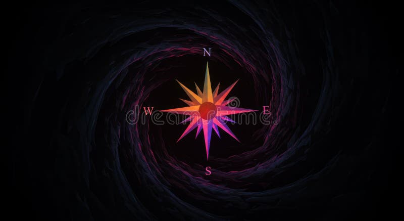 Compass Rose in Vortex a Vibrant Compass Rose Glows within a Dark ...