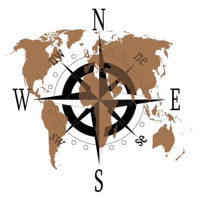 Compass Rose with World Map Stock Vector - Illustration of africa ...