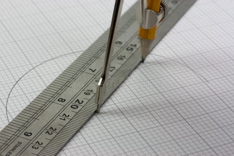Compass and Ruler on Graph Paper Stock Photo - Image of geometry ...