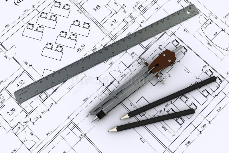 Compass, Ruler And Pencil On Architectural Drawing Picture. Image: 19566525