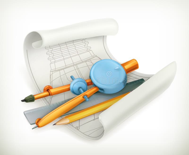 Compass ruler and pencil stock vector. Illustration of contractor ...