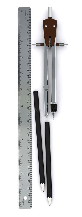 Compass, Pencil and Ruler Lie on the Drawing Stock Illustration ...