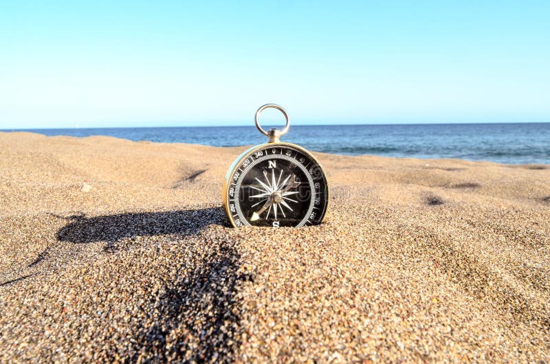 Compass on the Sand Beach stock illustration. Illustration of west ...